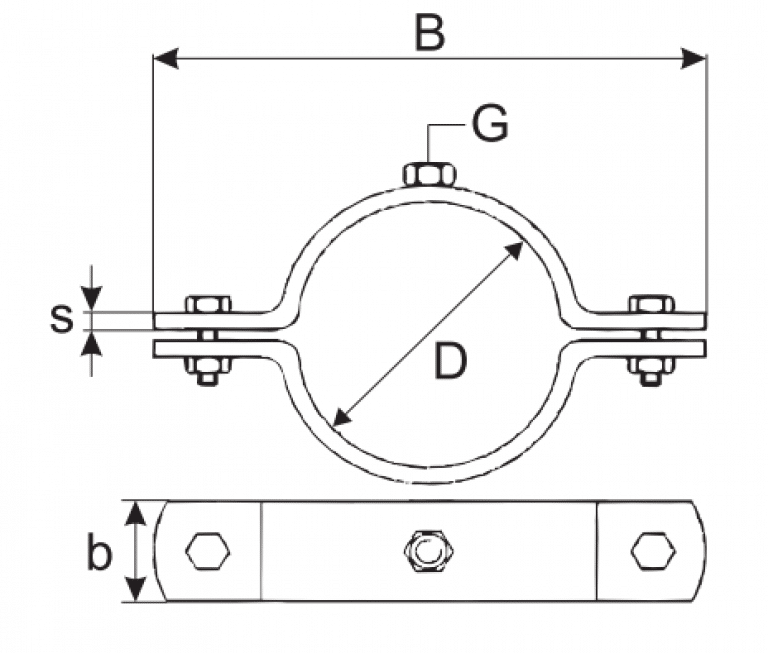Two piece pipe clamp with nut - AISI 304 - Corh
