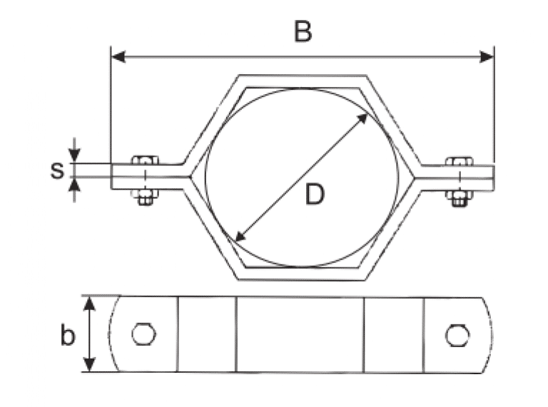 Hexagonal two-piece pipe clamp - AISI 304 - Corh